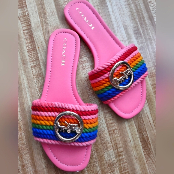 Coach | Shoes | Coach Jolie Rope Sandal Slide Pink Lemonade Multi ...